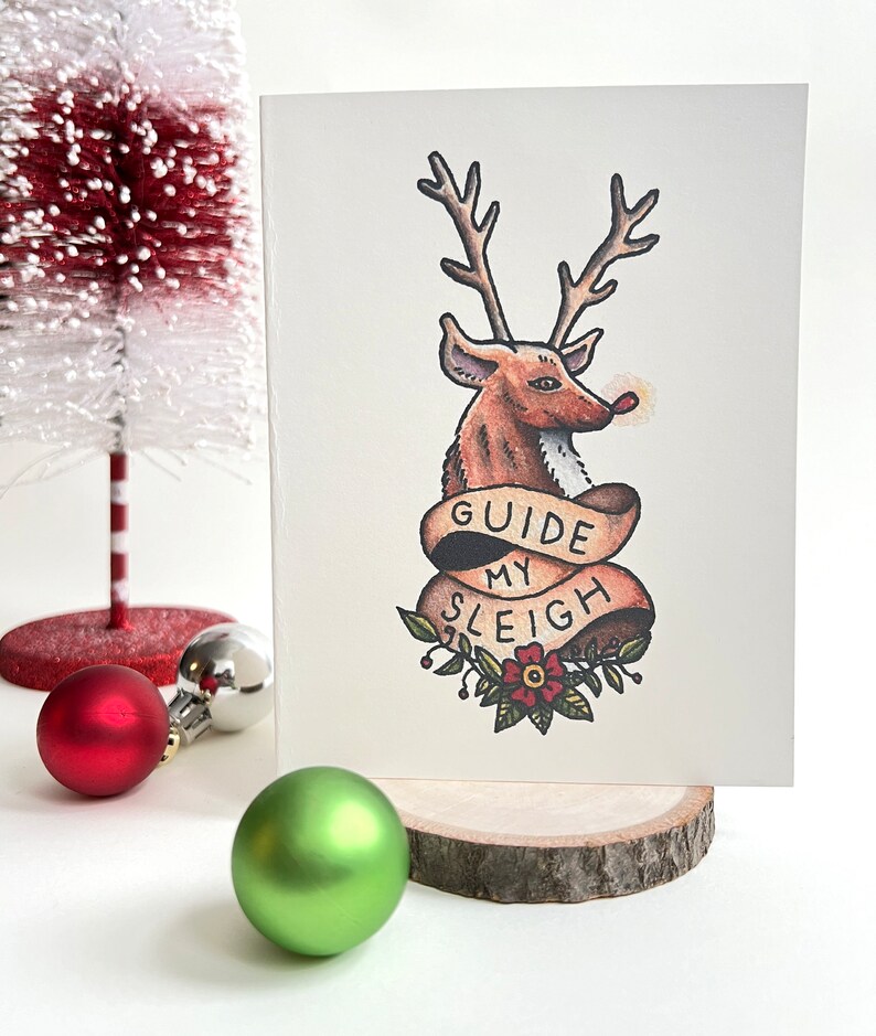 Rudolph Tattoo Flash Christmas Card Printable, Holiday Digital Download ...