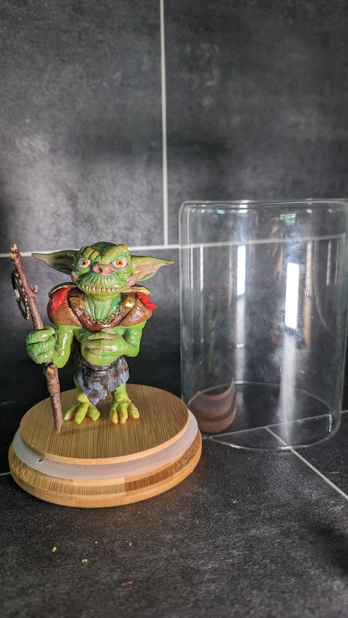 Polymer Clay Goblin Sculpture in Glass Case: Fantasy Cottagecore Decor ...