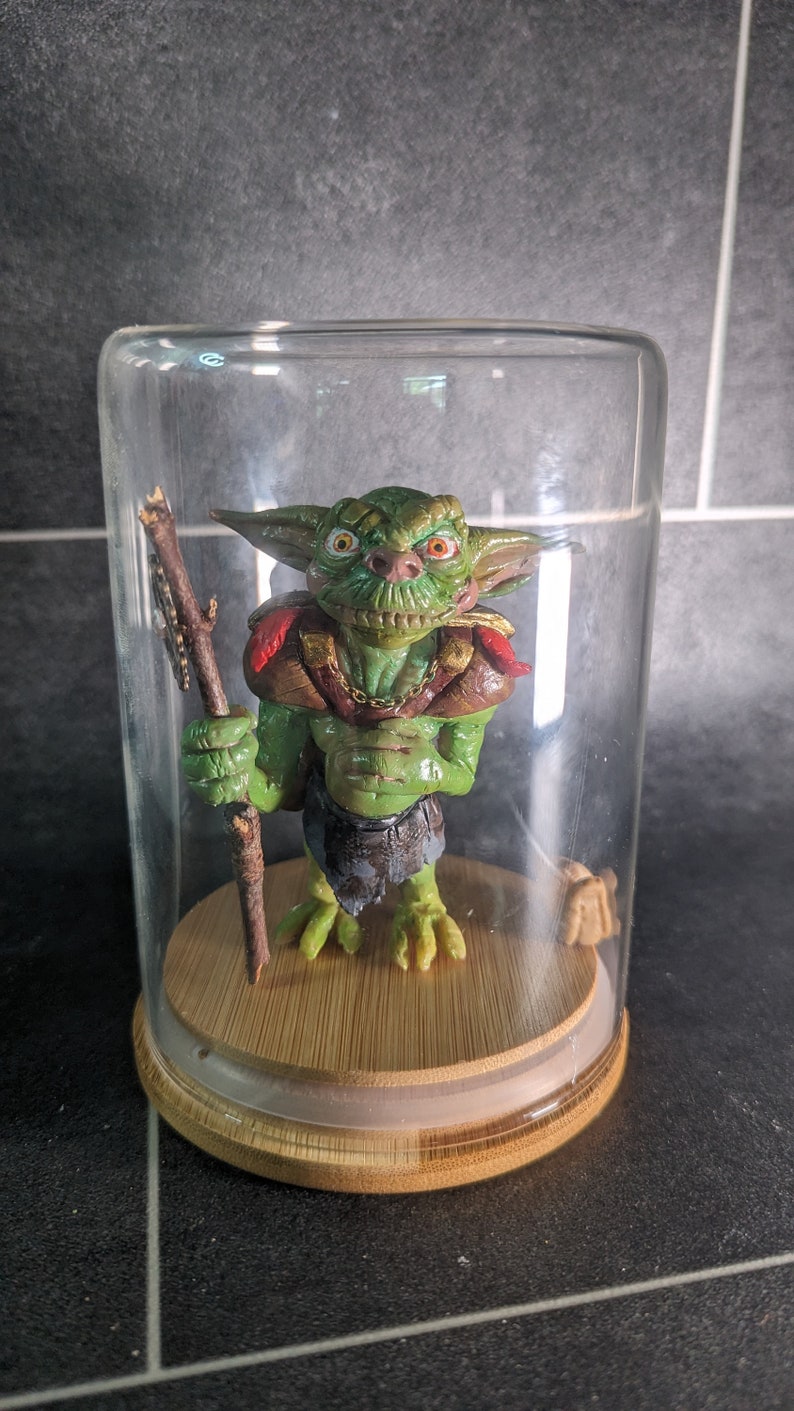 Polymer Clay Goblin Sculpture in Glass Case: Fantasy Cottagecore Decor ...