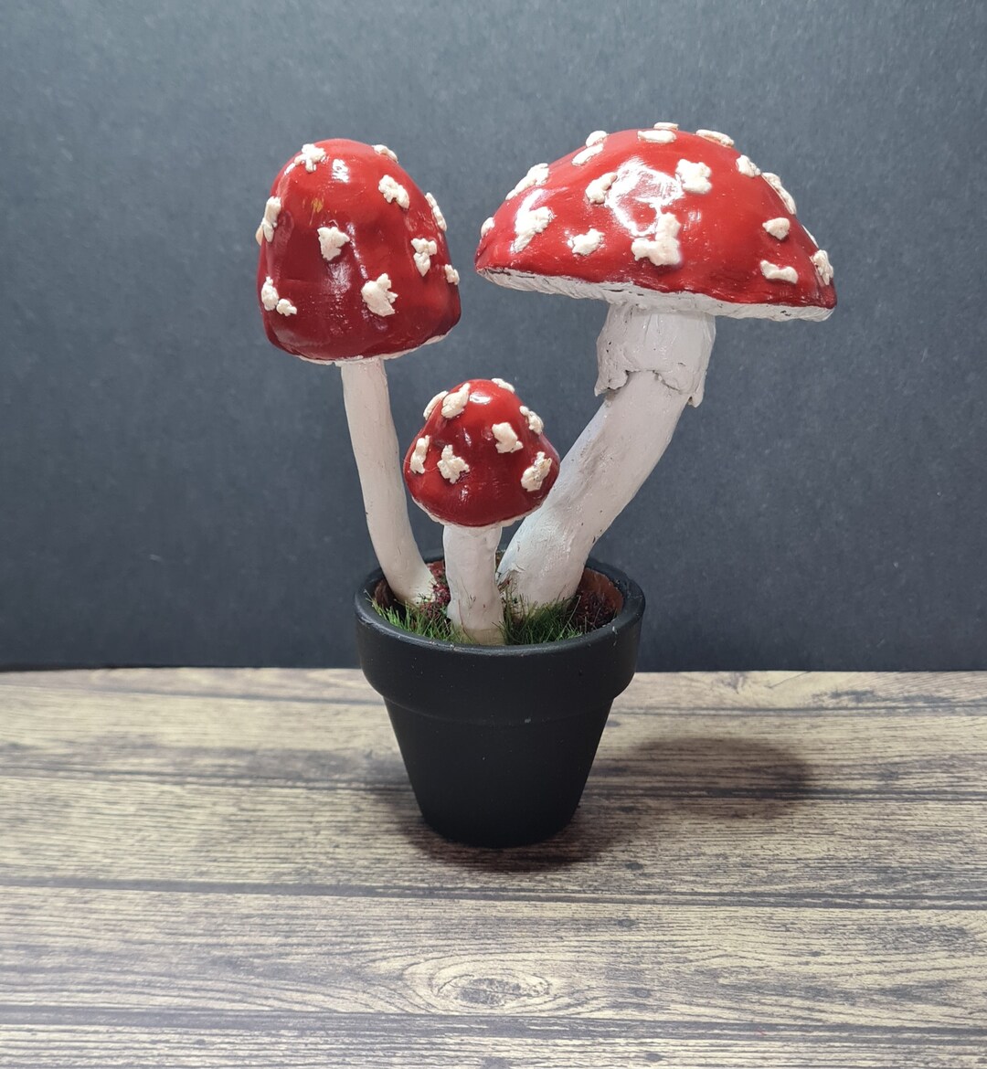 Clay Potted Mushroom Toadstool Polymer Clay Model Artificial Plants ...