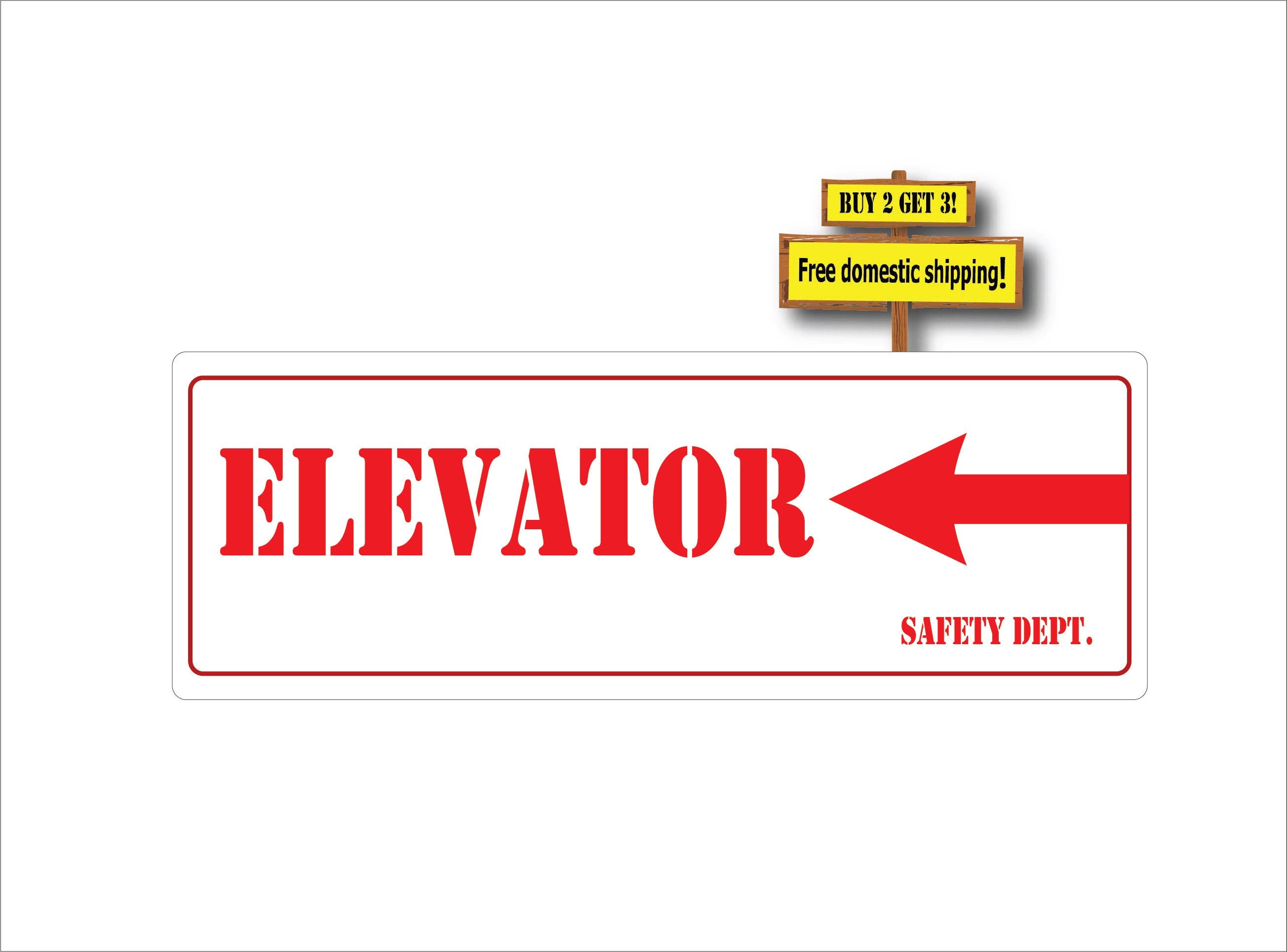 Elevator With Left Arrow Safety Dept. Decal Sticker 2.5" X 7.0" Buy 2 ...