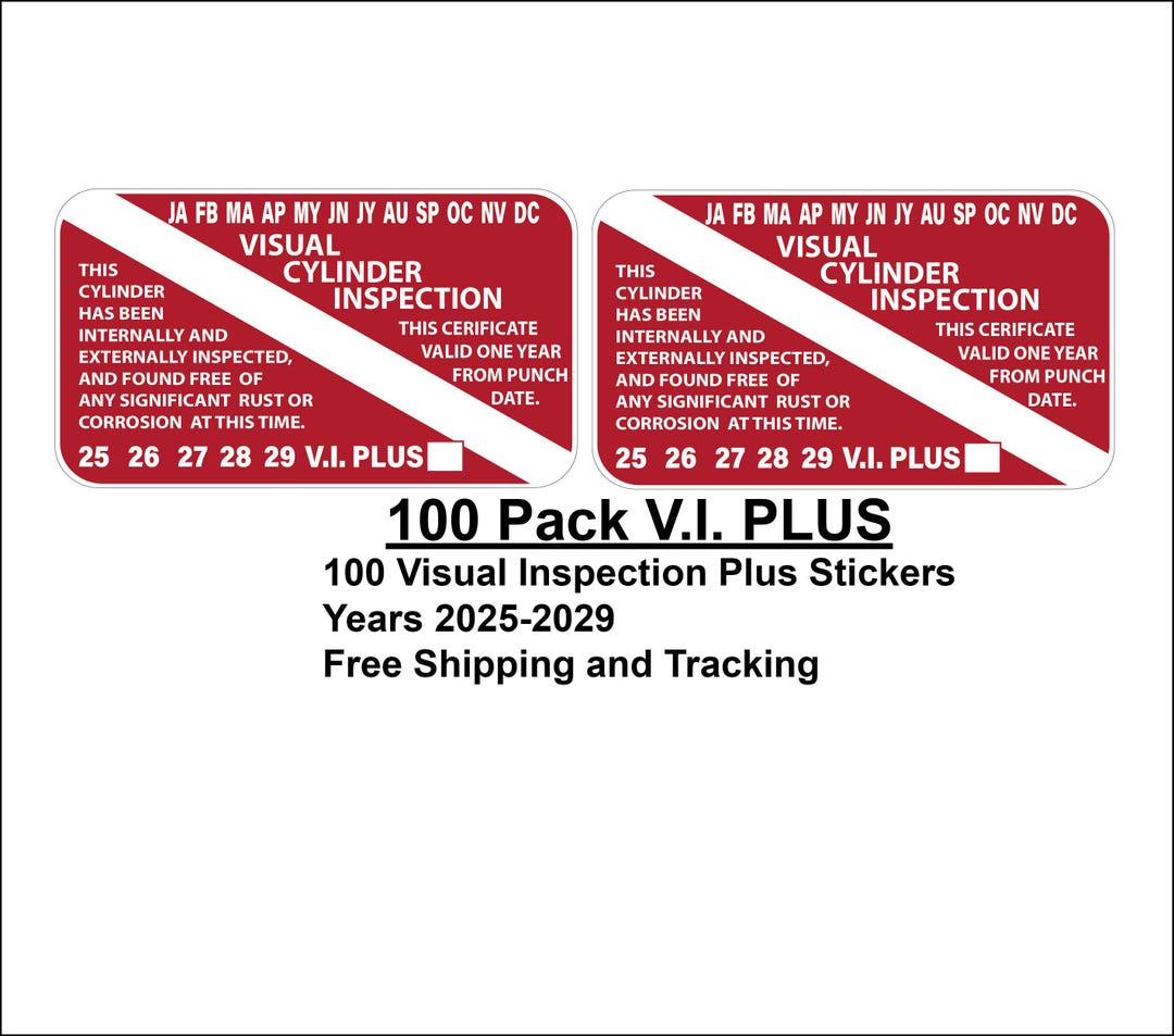100 Pack Scuba Tank VI Plus Visual Inspection Stickers Years 2025-2029 ...