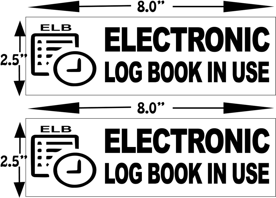 1 Pair Electronic Log Book on Board Black Print Decal Sticker 2.5" X 8. ...