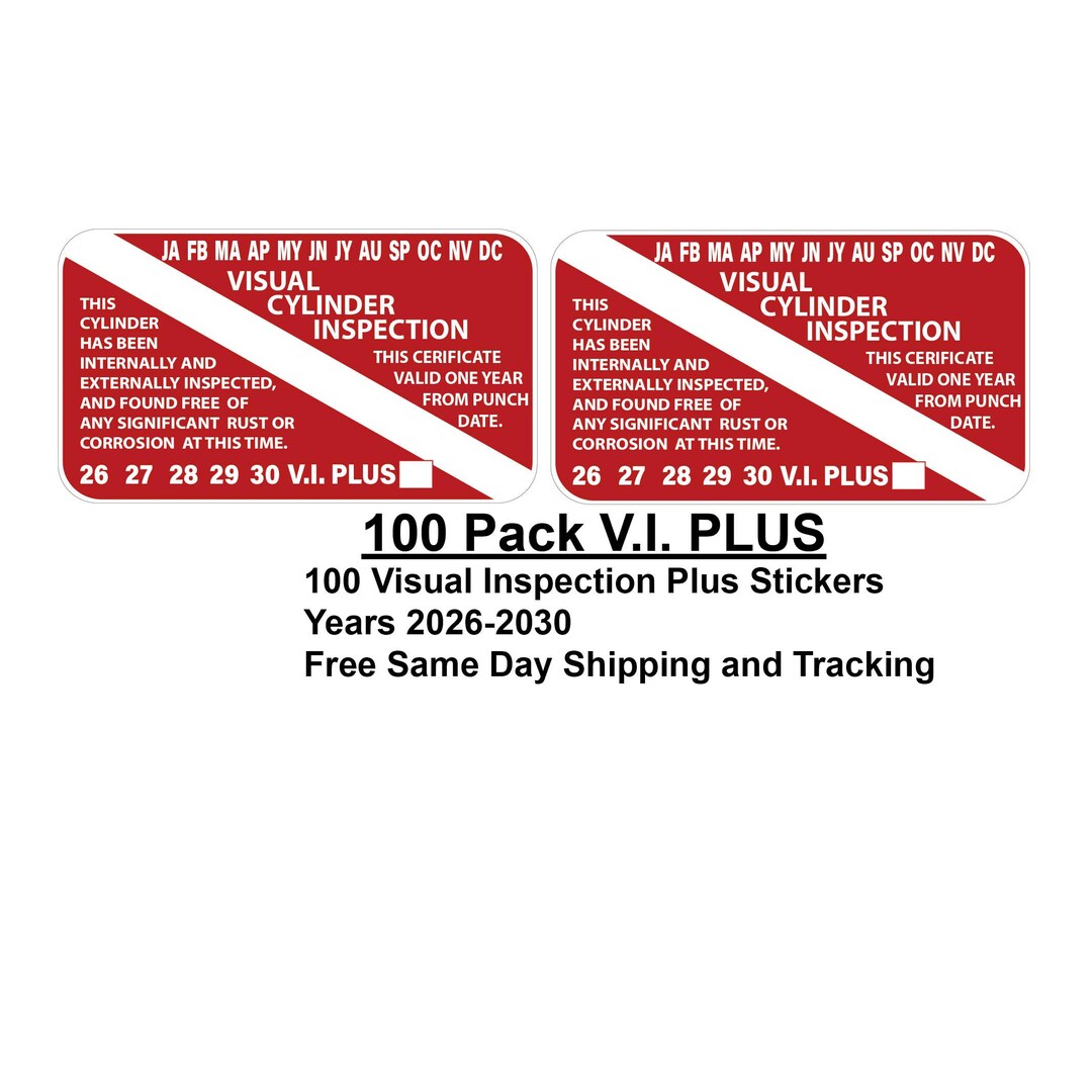 100 Pack Scuba Tank VI Plus Visual Inspection Stickers Years 2026-2030 ...
