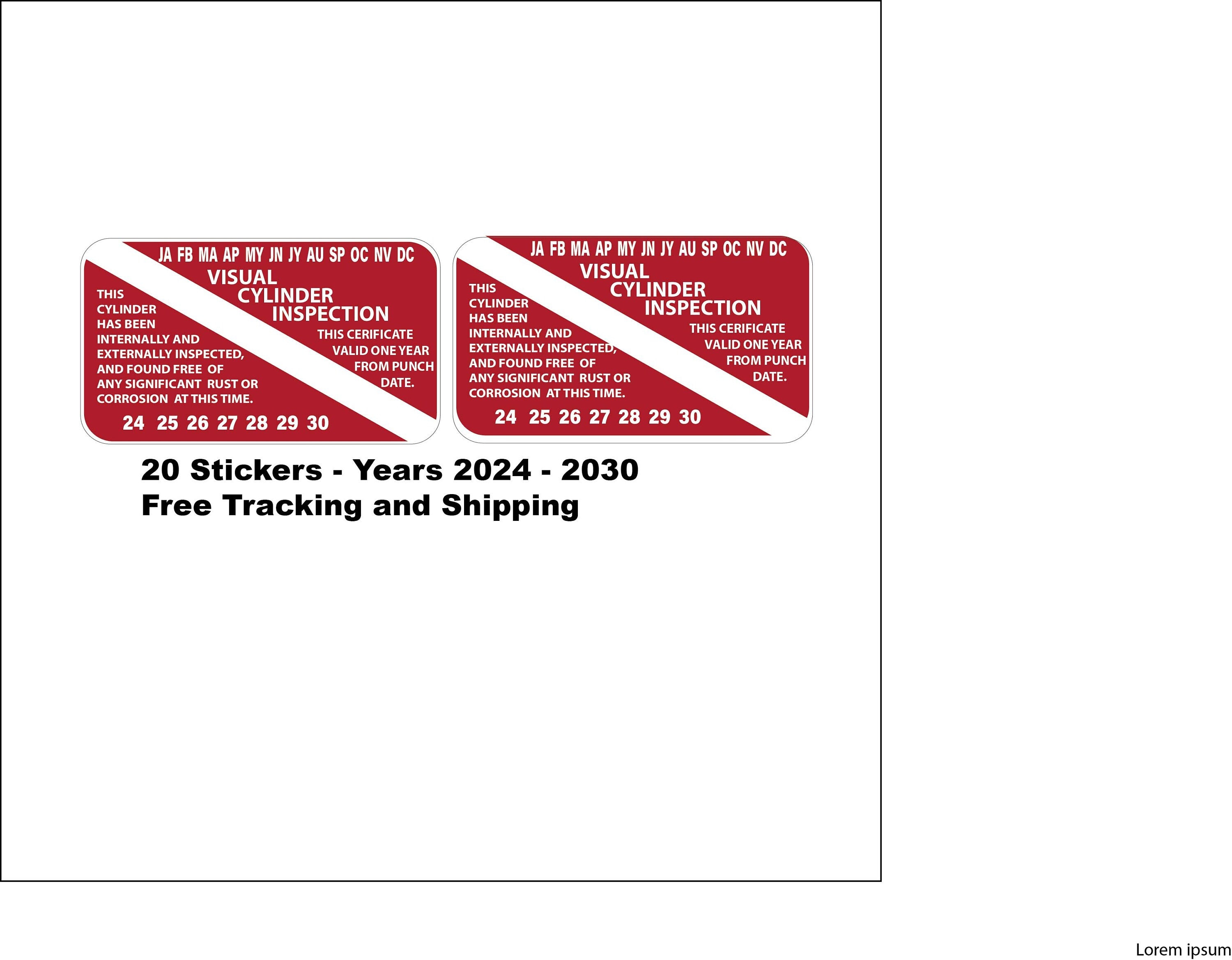 Scuba Tank 20 Stickers Visual Inspection Stickers Years 2024-2030 1.75 ...