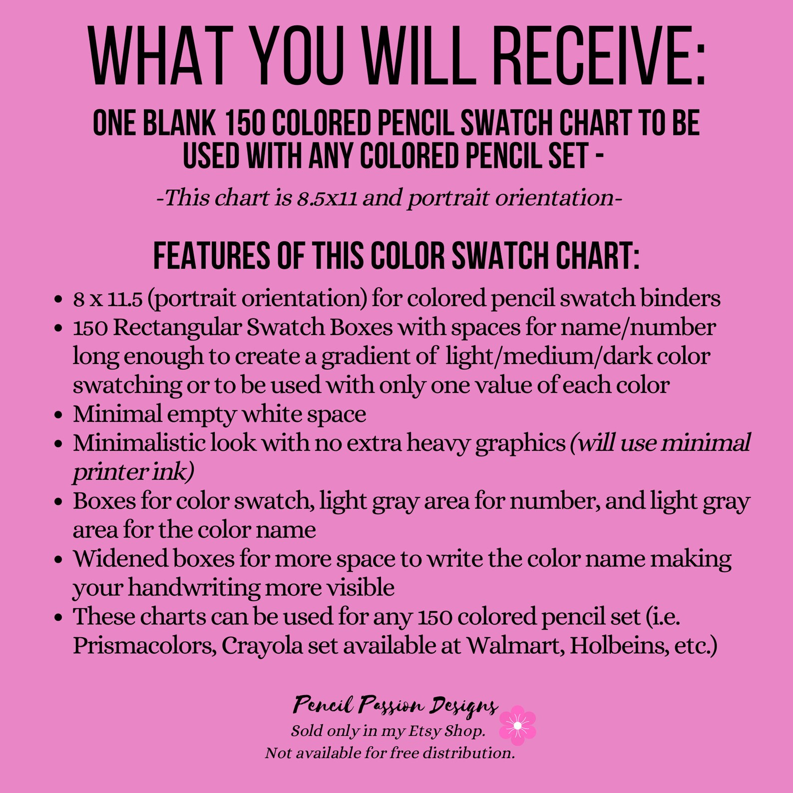 120 Colored Pencil Swatch Chart - (space for Color Name, Number, and ...
