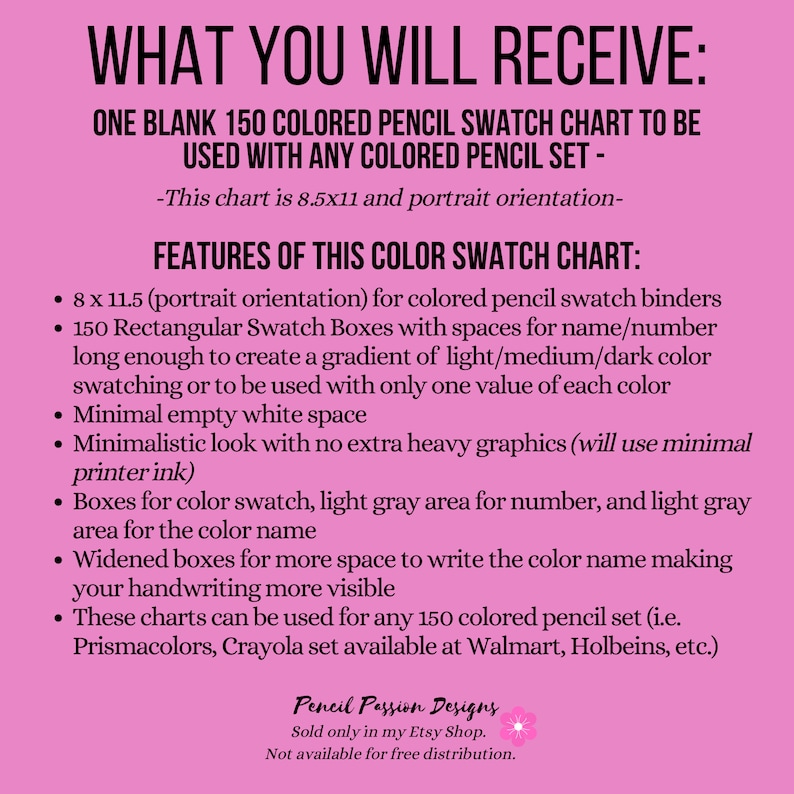 150 Vertical Colored Pencil Swatch Chart - Etsy