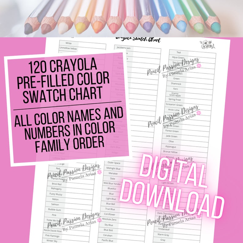 120 Crayola Pre-filled Color Chart - Names and Numbers Pre-filled in ...