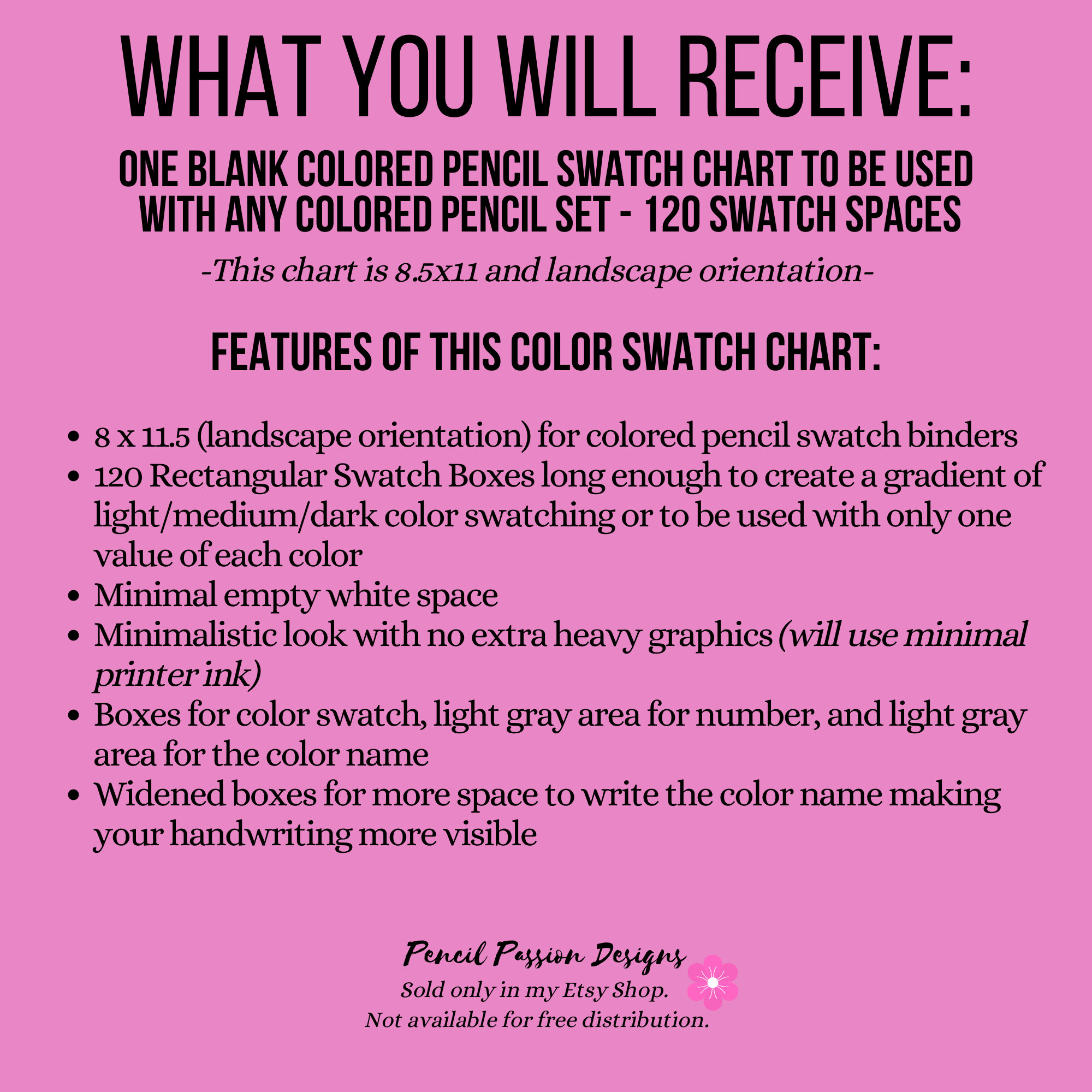 120 Colored Pencil Color Swatch Chart | Etsy