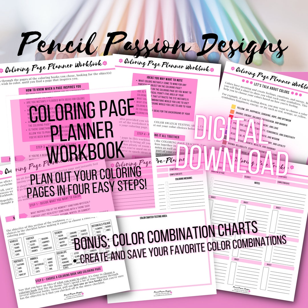 Coloring Page Planner Workbook BONUS: 3-blend Through 6-blend Color ...