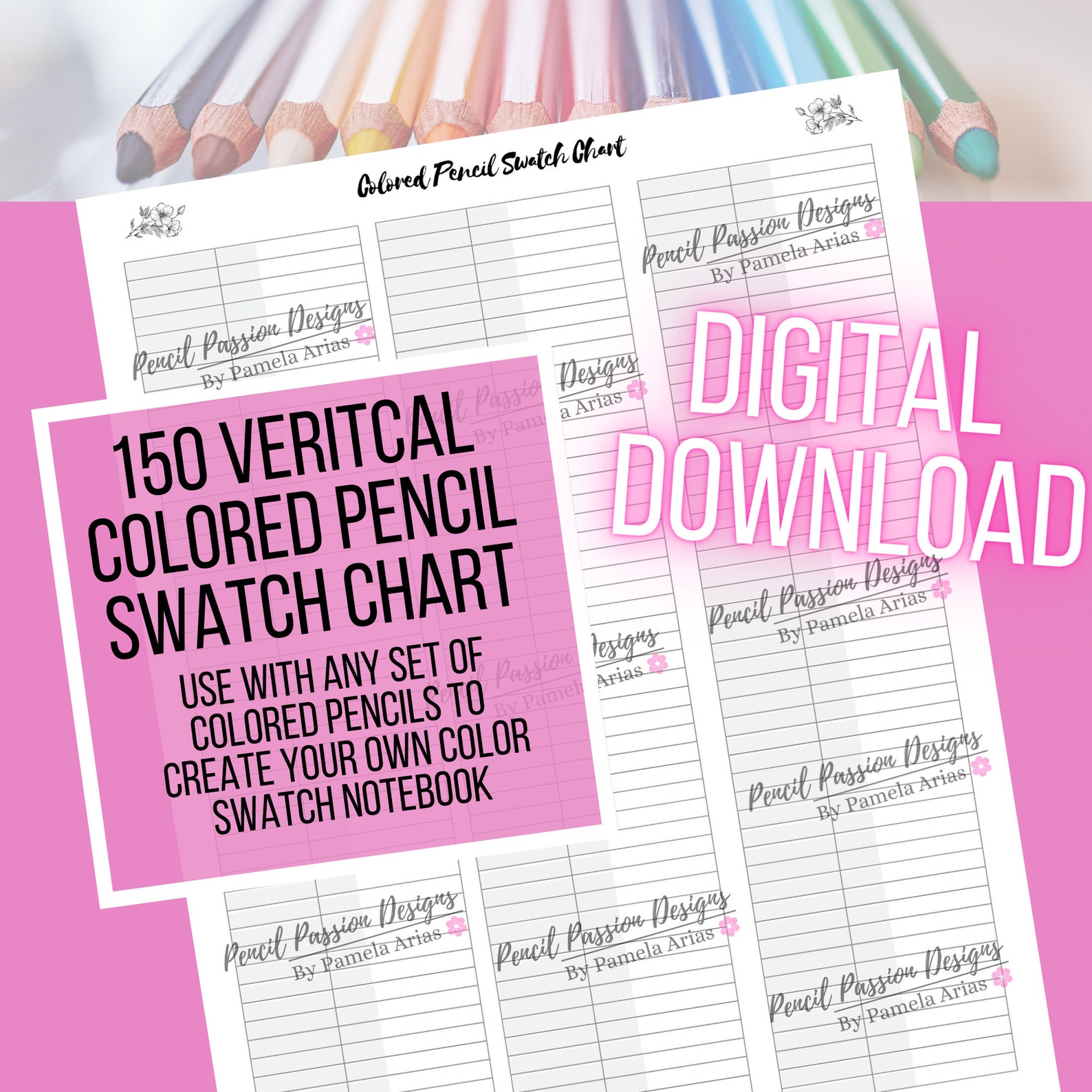120 Colored Pencil Swatch Chart - (space for Color Name, Number, and ...