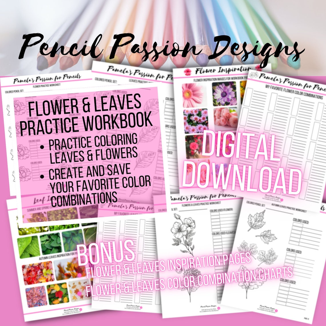 Flower & Leaves Practice Workbook BONUS: Flower and Leaves Full-color ...