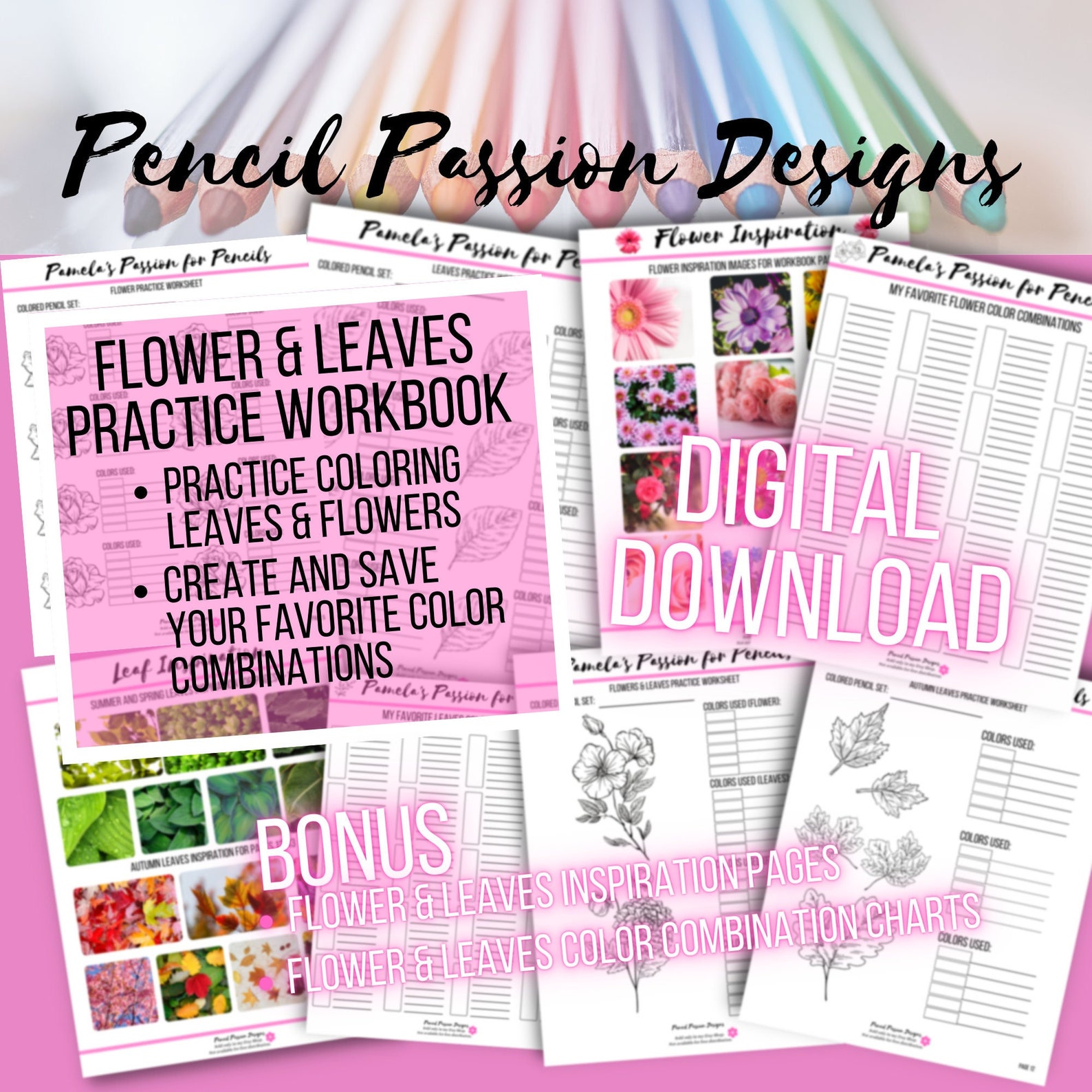 Flower & Leaves Practice Workbook BONUS: Flower and Leaves Full-color ...