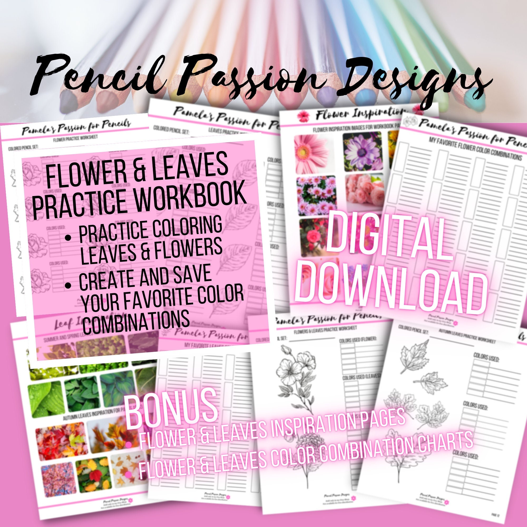 Flower & Leaves Practice Workbook BONUS: Flower and Leaves Full-color ...