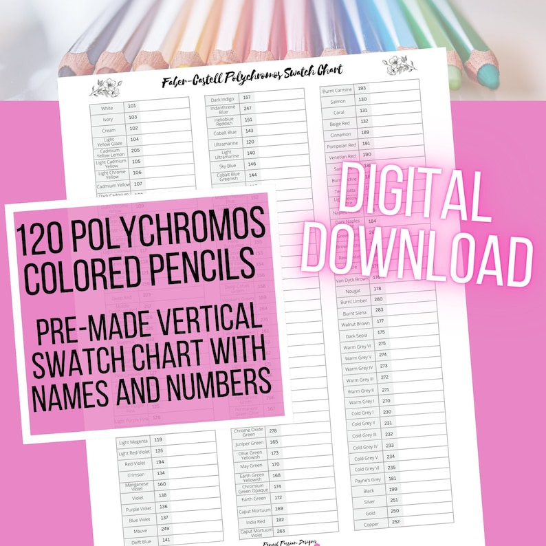 120 Polychromos Pre-filled Swatch Chart - Names and Numbers Pre-filled ...