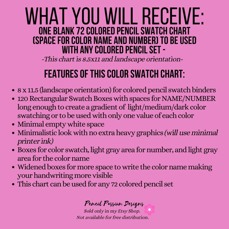 72 Colored Pencil Swatch Chart Space for Color Names & Numbers - Etsy
