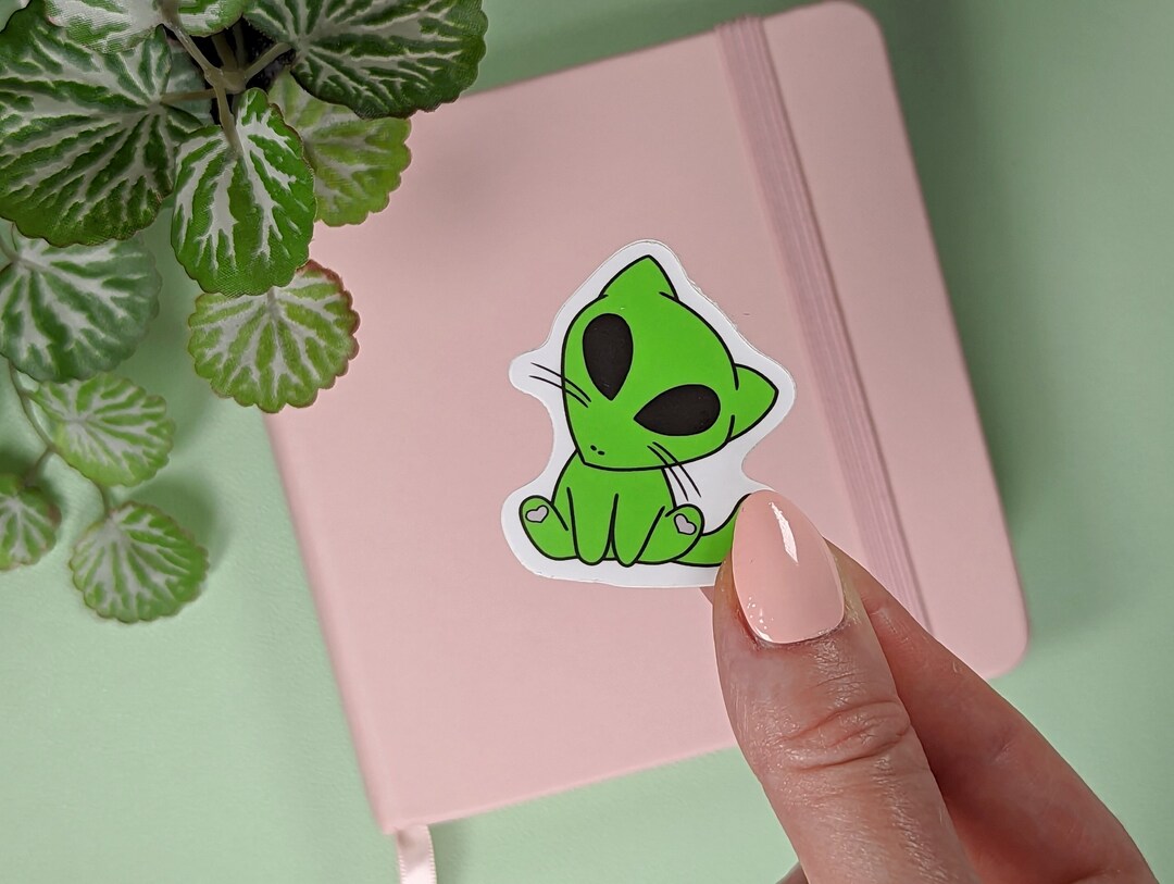 ALIEN CAT Sticker, Cute Kitten Sticker, Cool Alien Sticker, Kawaii ...