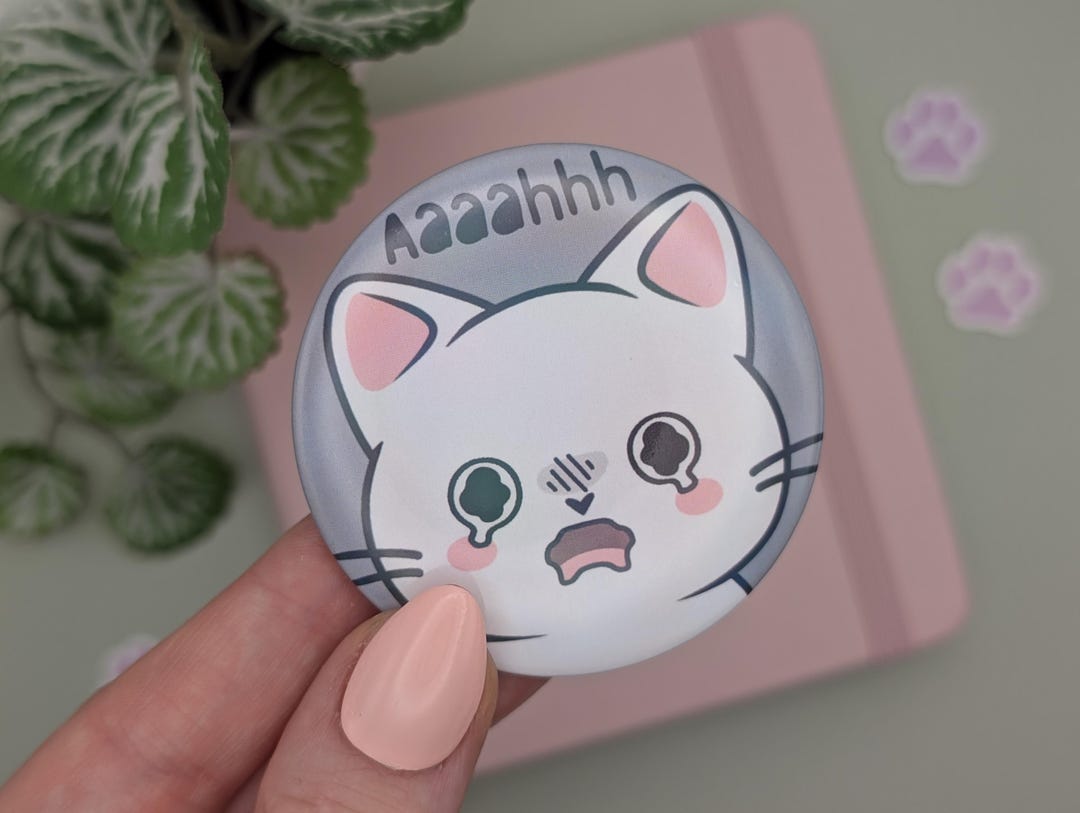 Aaahhh Screaming Cat Button: Funny Meme Kawaii Art, Holo Effect - Etsy