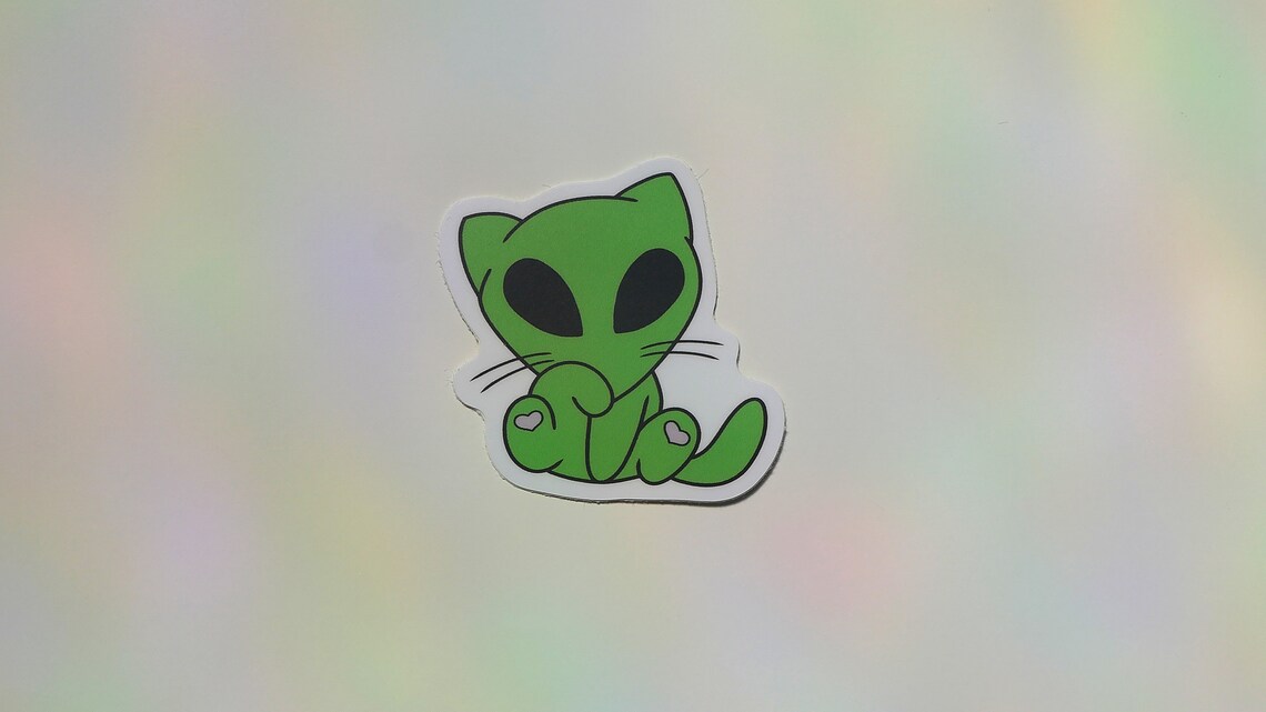 Alien Cat Sticker Set 3 Pieces Cute Cartoon Style Decals | Etsy