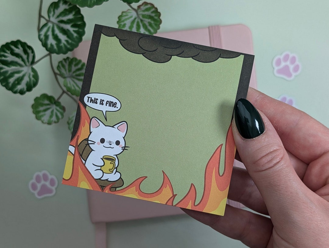 THIS IS FINE Cat Memo Pad, Funny Meme Notepad, 50 Sheets, 8 X8 Cm, Cute ...