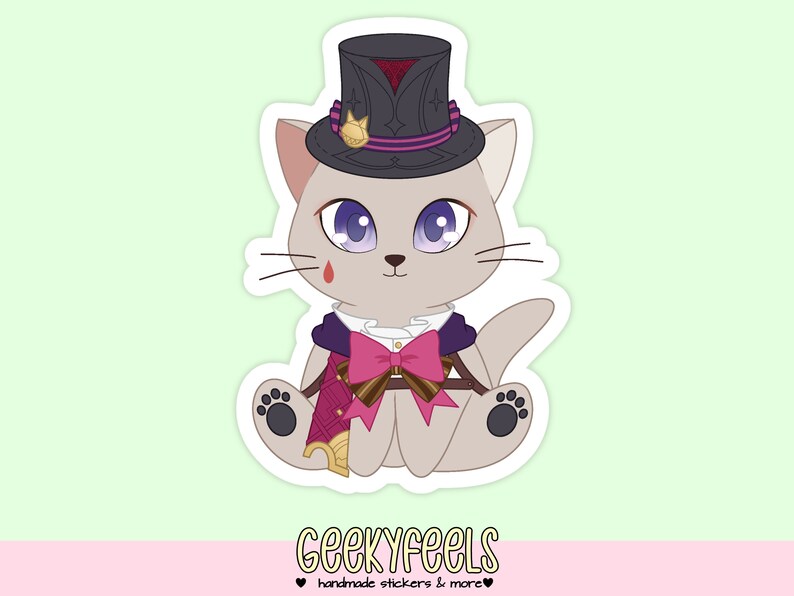 Lyney Genshin Kitty Sticker: Kawaii Chibi Vinyl Waterproof Sticker - Etsy