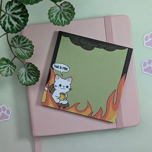 THIS IS FINE Cat Memo Pad, Funny Meme Notepad, 50 Sheets, 8 X8 Cm, Cute ...