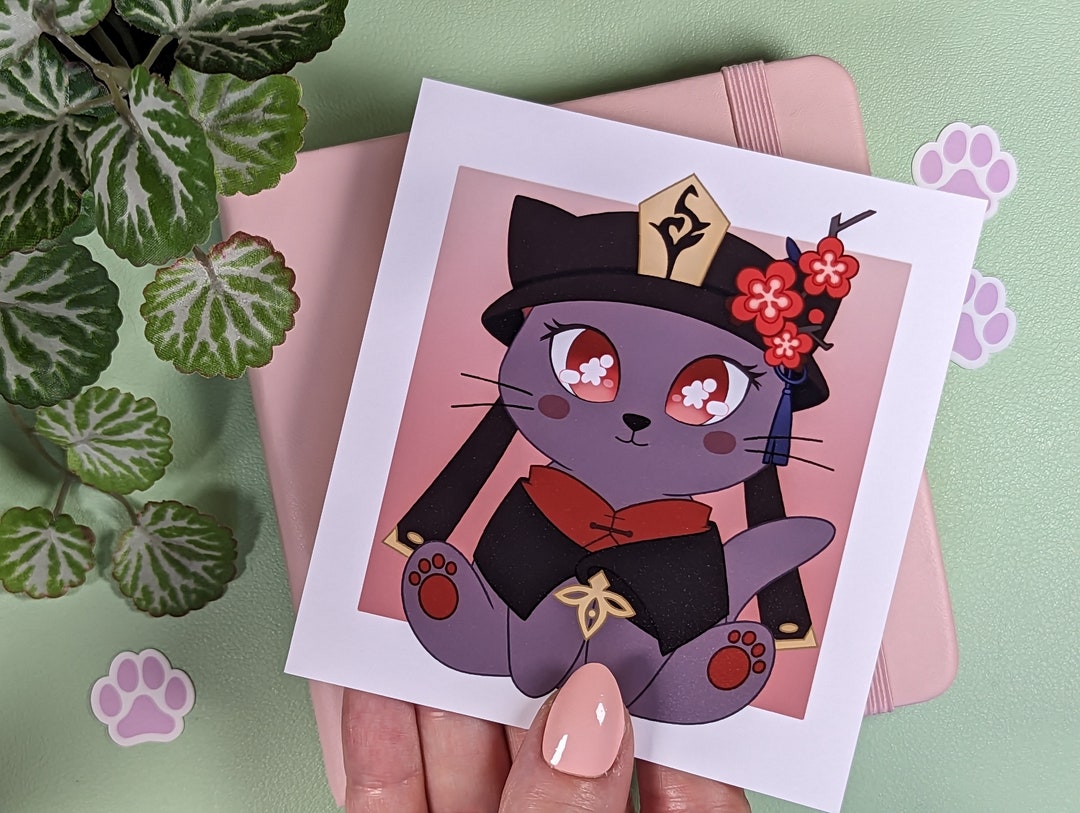 Hu Tao Cat Art Print: Genshin Impact Chibi Fan Art - Etsy
