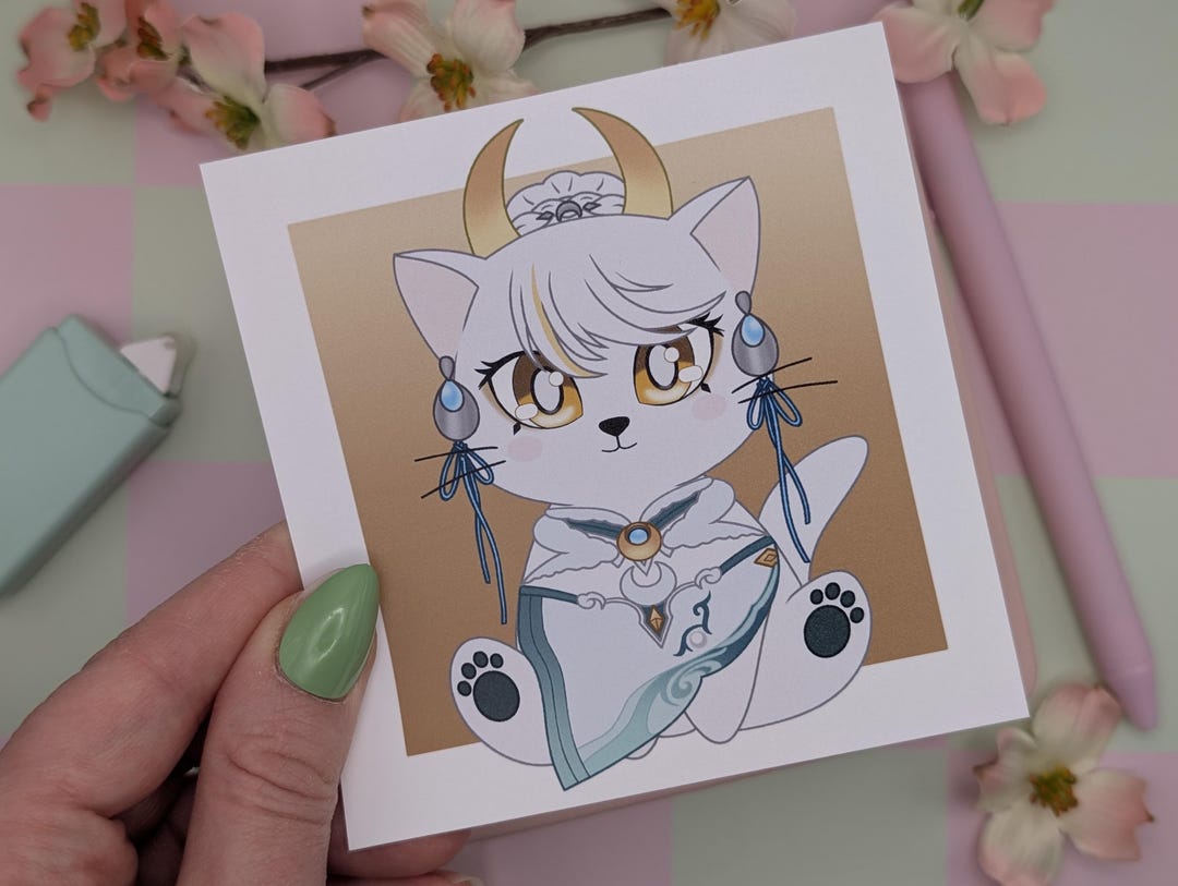 Zibai Cat Art Print: Genshin Impact Chibi Kitty Decor - Etsy