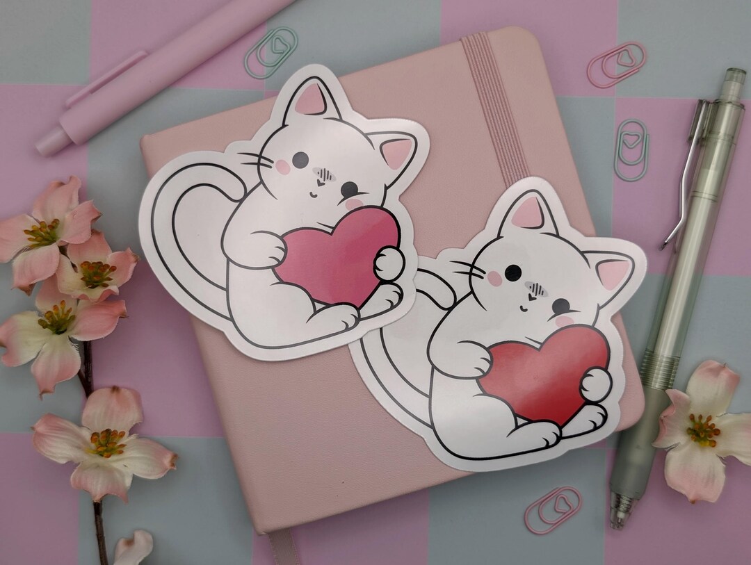 Chibi Cat With Heart Vinyl Sticker, Kawaii Kitten - Etsy