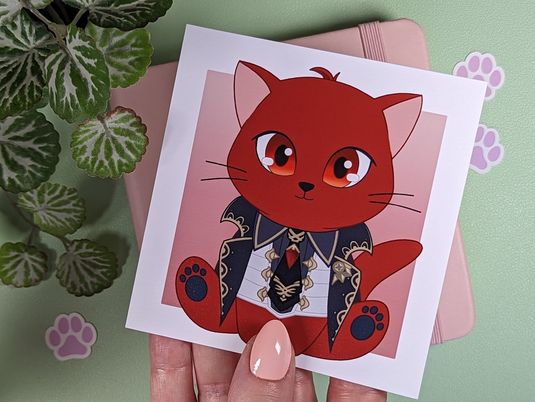 Diluc Cat Art Print: Genshin Impact Chibi Fan Art - Etsy