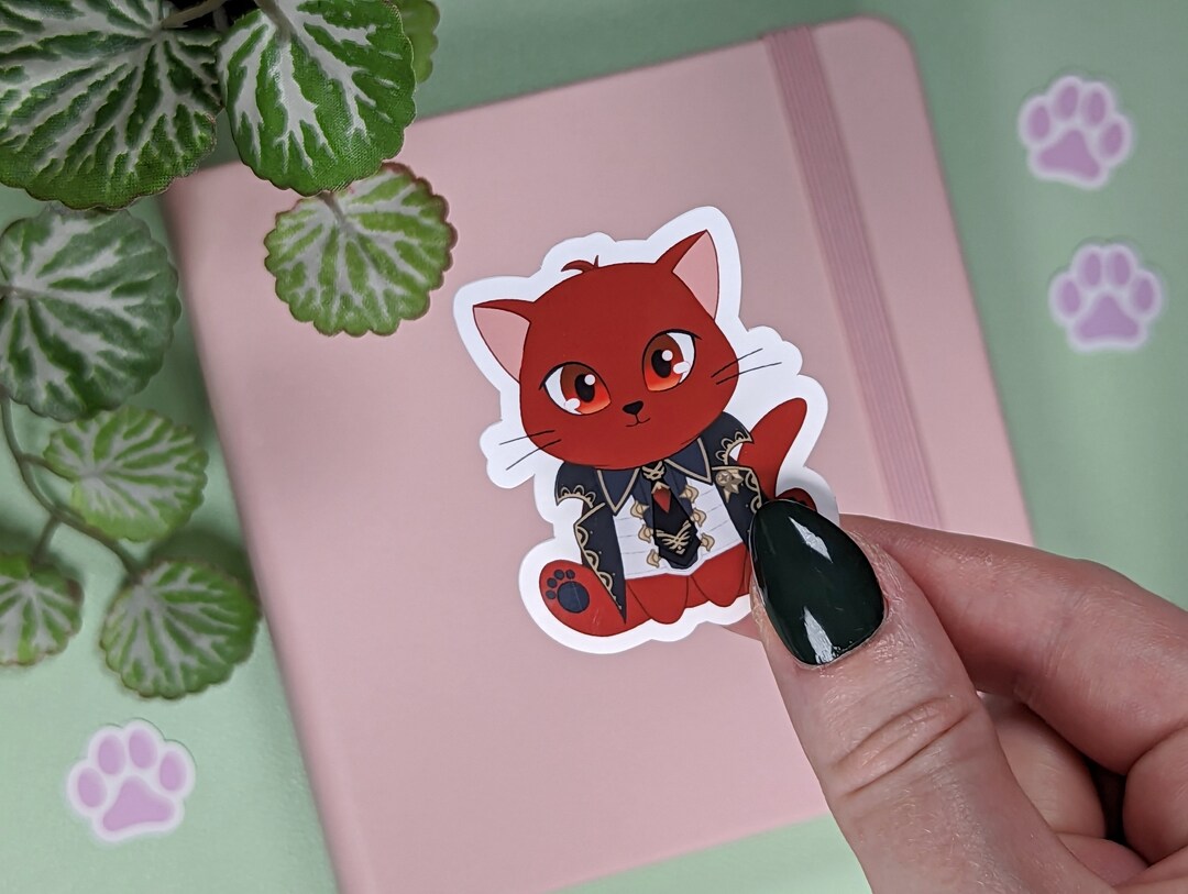 Diluc Cat Vinyl Sticker: Genshin Impact Chibi, Waterproof - Etsy