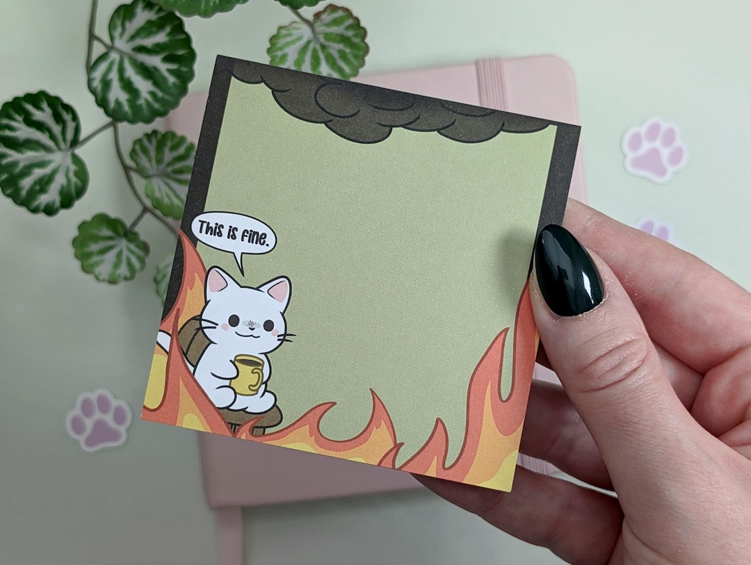 THIS IS FINE Cat Memo Pad, Funny Meme Notepad, 50 Sheets, 8 X8 Cm, Cute ...