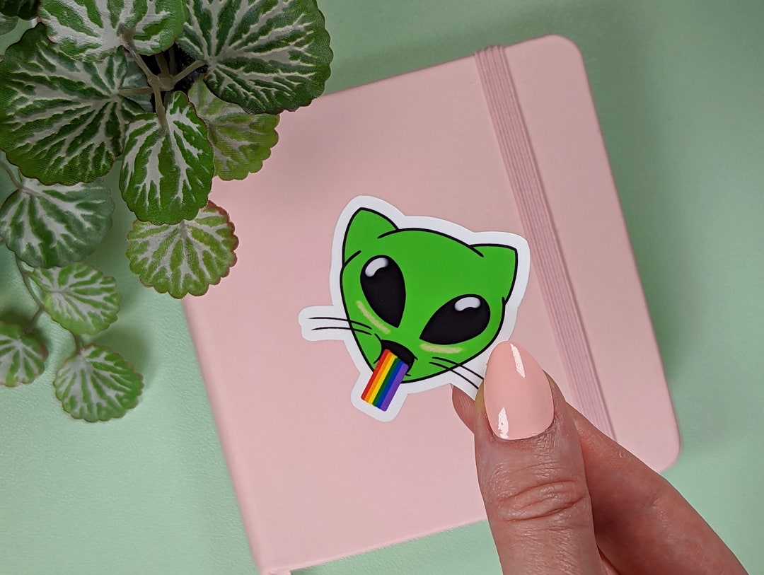 RAINBOW Puke Alien Cat Sticker, LGBTQIA Pride Stickers, LGBTQ Rainbow ...