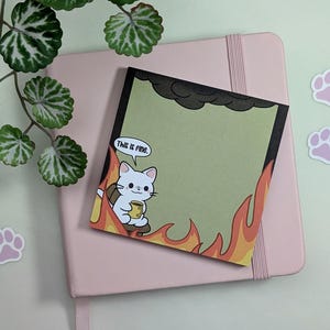 THIS IS FINE Cat Memo Pad, Funny Meme Notepad, 50 Sheets, 8 X8 Cm, Cute ...