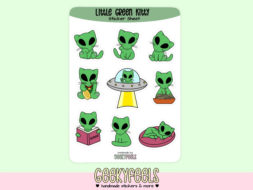 ALIEN CAT Sticker Sheet Cute Cat Stickers Alien Stickers - Etsy