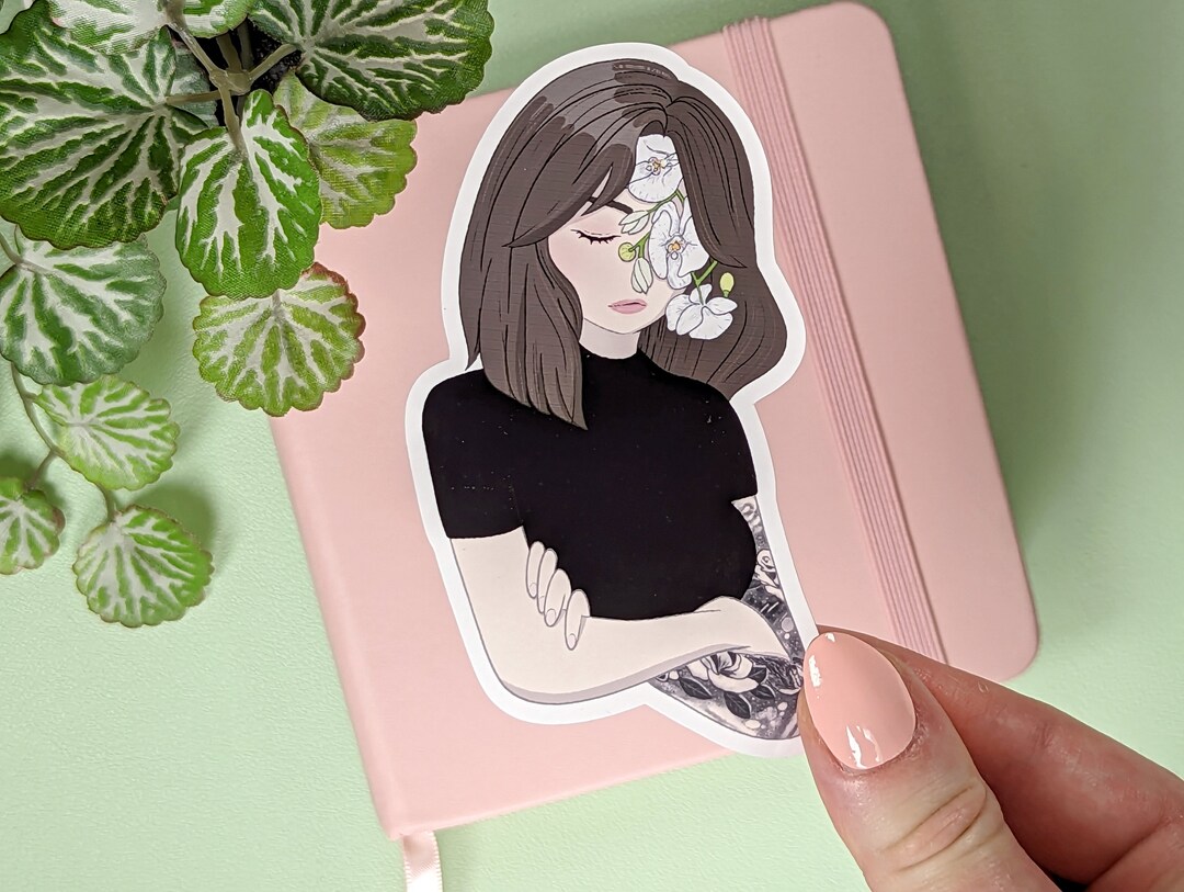 ORCHID GIRL Sticker, Sad Anime Girl Sticker, Tattooed Girl Sticker ...