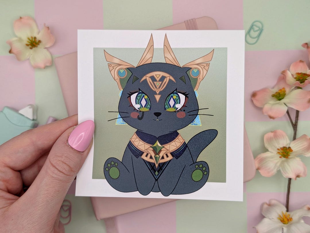 Nefer Cat Art Print: Genshin Impact Chibi Kitty Decor - Etsy