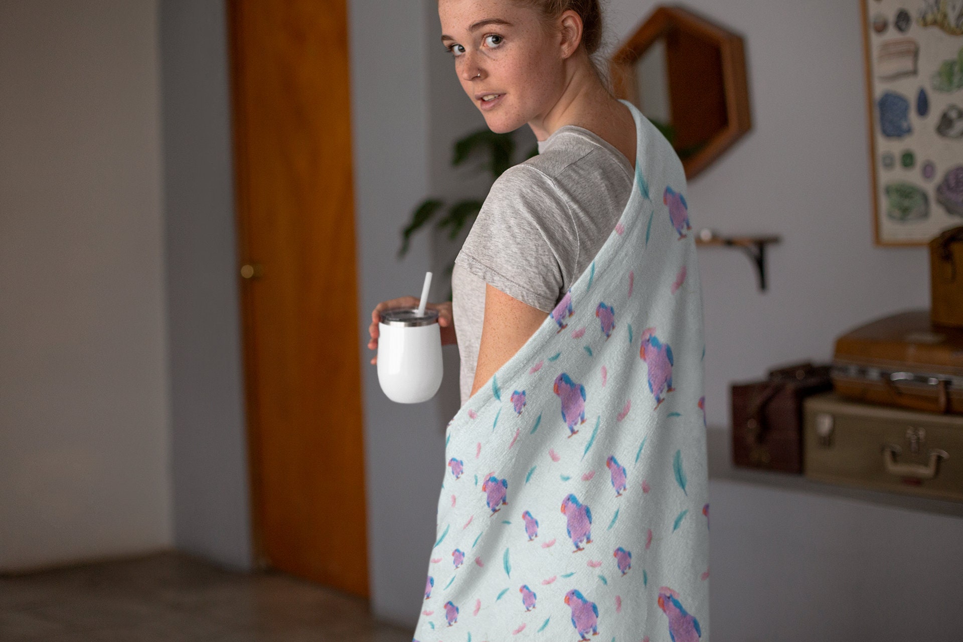 Blue Monk Parakeet Velveteen Plush Blanket, Quaker Parrot Design ...