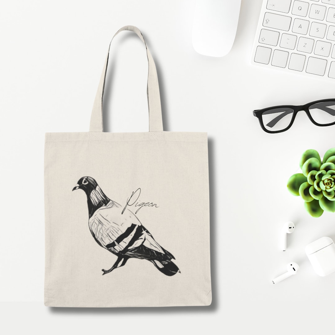 Pigeon Themed Natural Tote Bag, Pet Pigeon Drowning Style Owner Totes ...