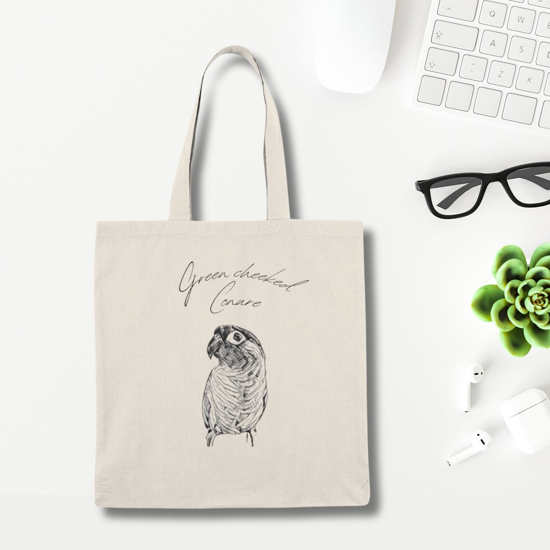 Green Cheeked Conure Natural Tote Bag, Pet Conure Drowning Style Totes ...