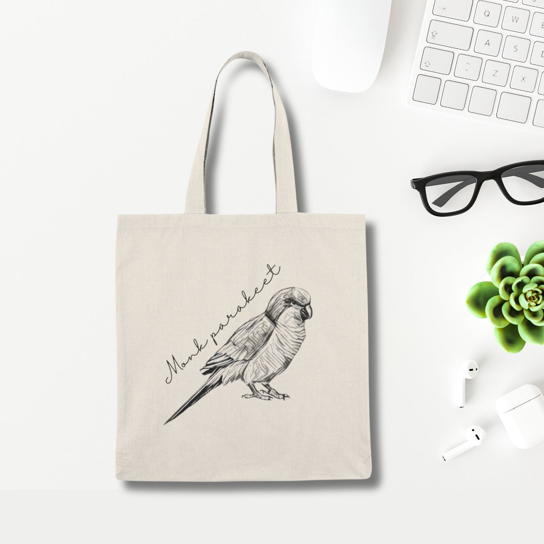 Monk Parakeet Natural Tote Bag, Pet Monk Parrots Drowning Style Totes ...