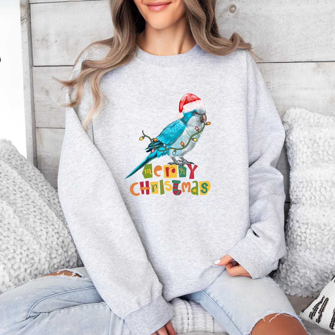 Blue Monk Parakeet Parrot Christmas Sweatshirt, Pet Blue Quaker Owner ...