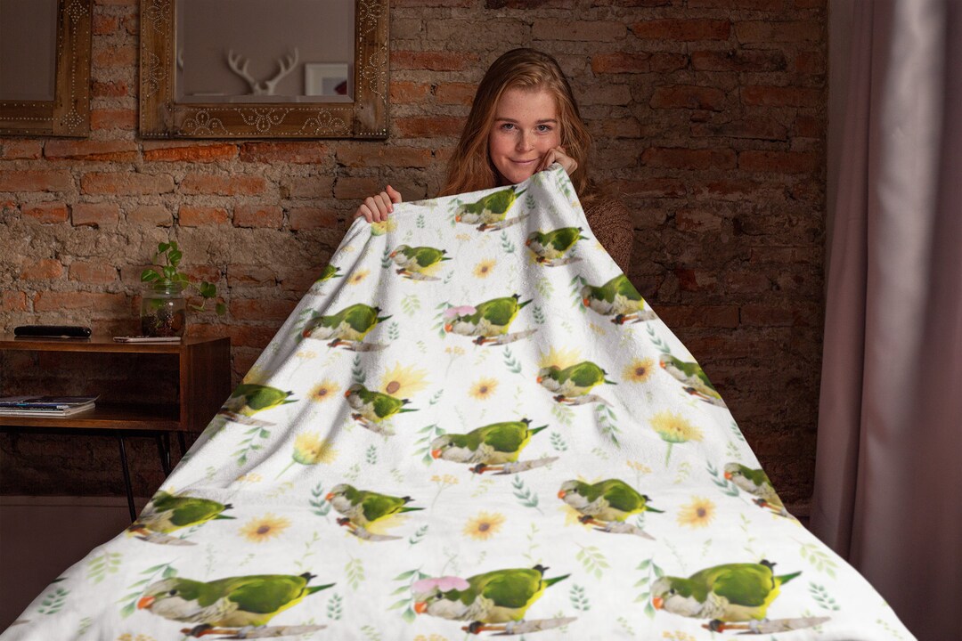 Green Monk Parakeet Velveteen Plush Blanket, Quaker Parrot Lover ...