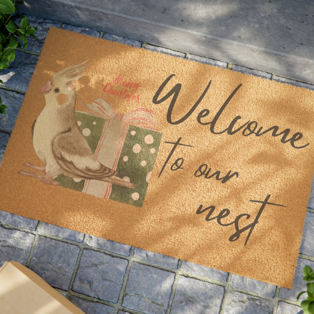 Cockatiel Welcome to Our Nest Winter Doormat, Christmas Cockatiel Gift ...