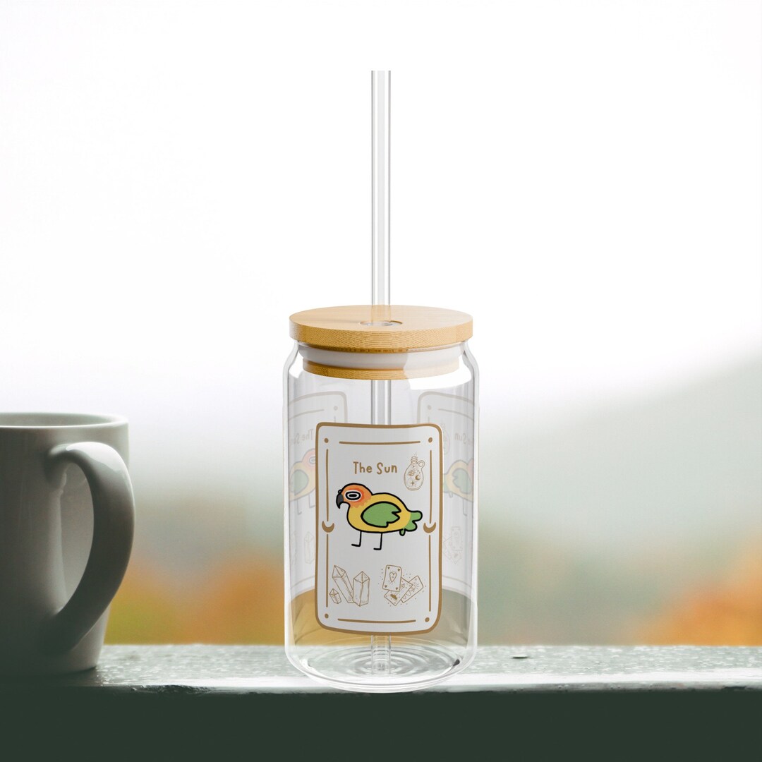 Sun Conure Sipper Glass, 16oz, Sun Conure Parrot Iced Coffee Glass ...