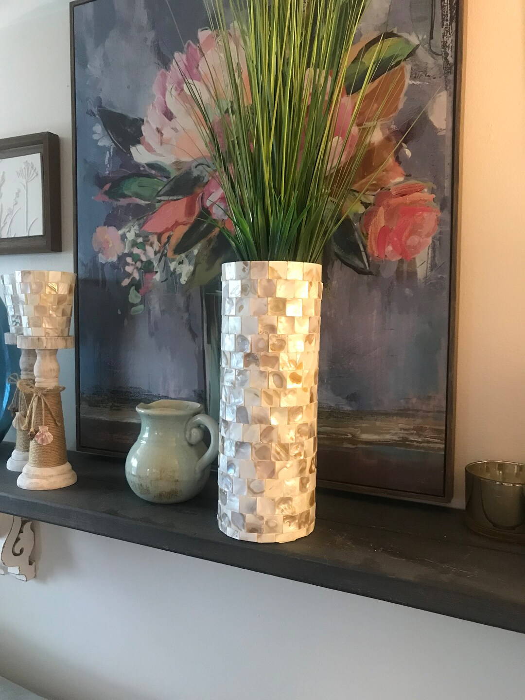 Wedding Gift, Rare Find Large Mosaic Mother of Pearl Vase - Etsy