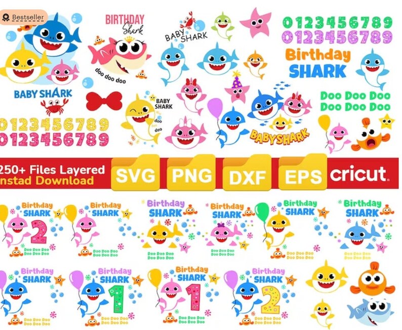 10 DIGITAL Baby Shark Designs Plus Numbers SVG PNG File - Etsy