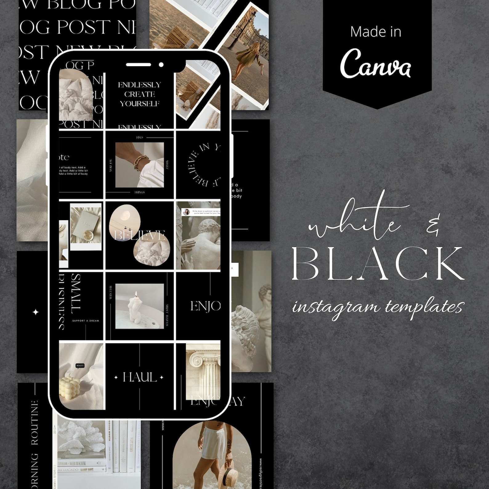 Black Instagram Post Templates Engagement Booster Canva - Etsy