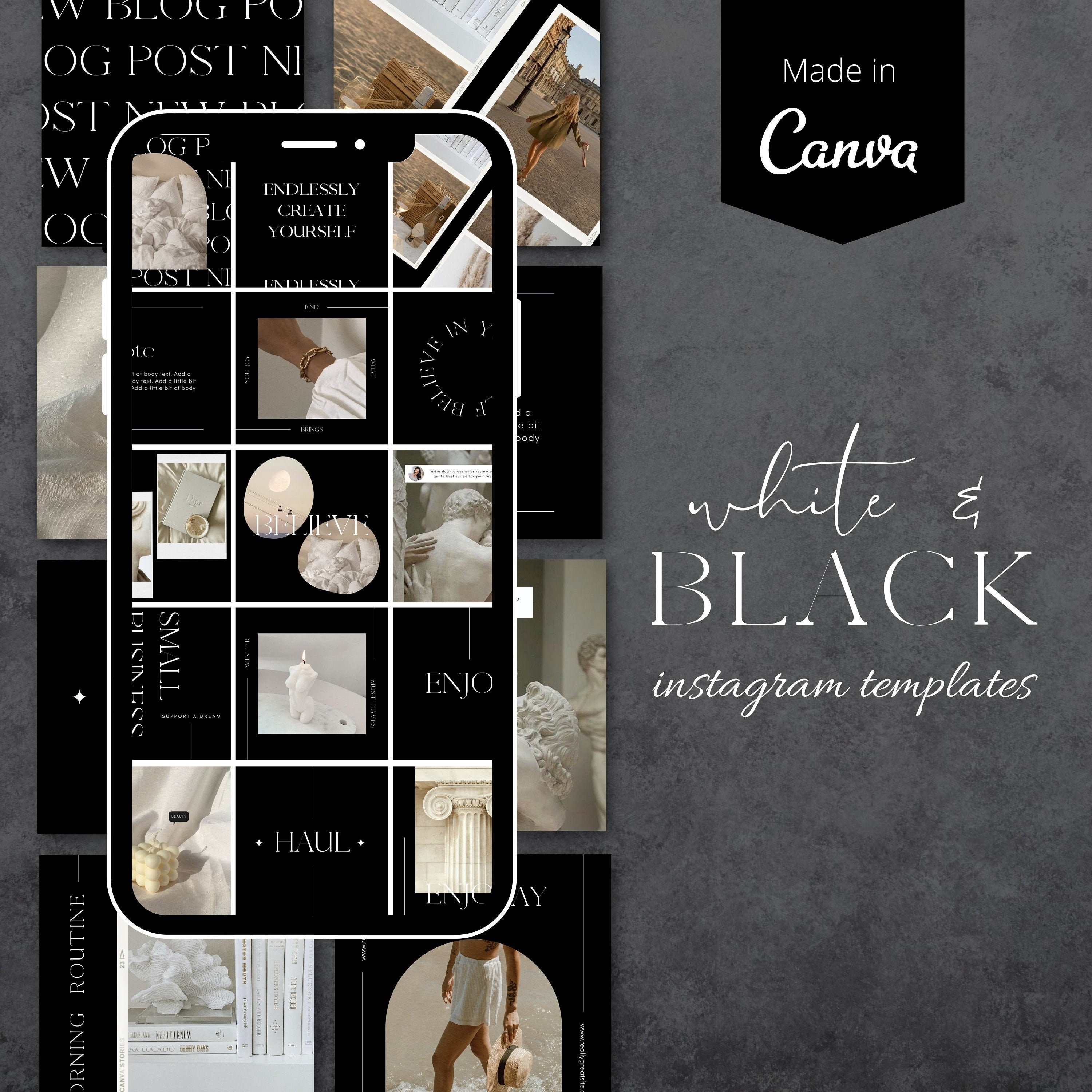 Black Instagram Post Templates - Engagement Booster, Canva Templates ...