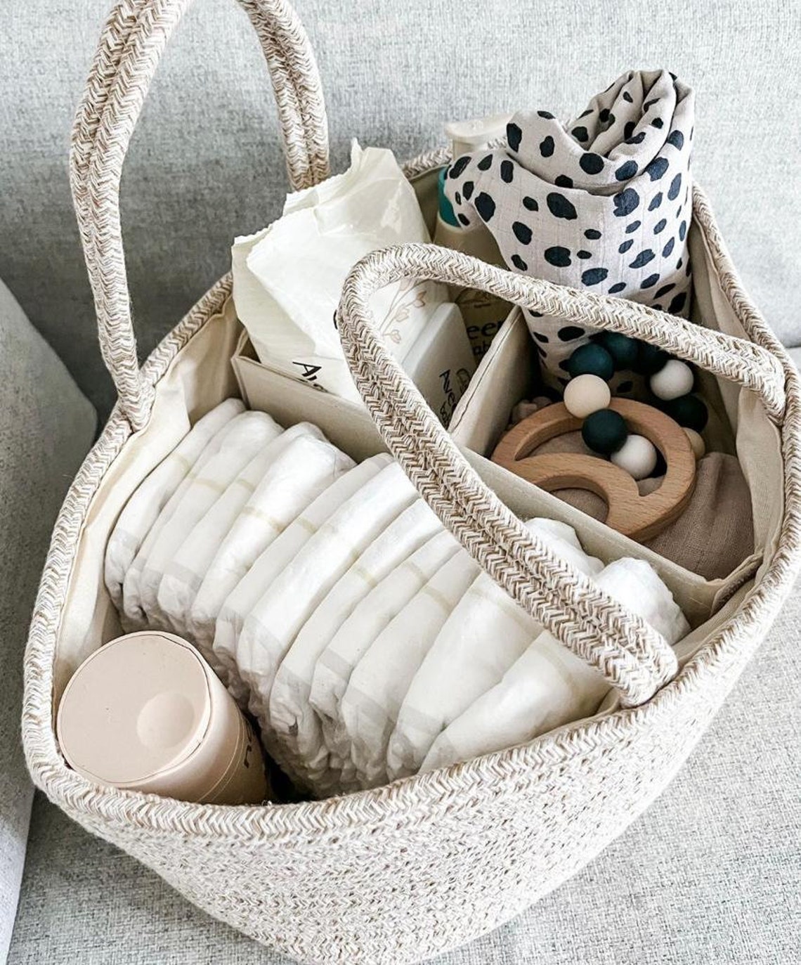 Boucle Nappy Caddy, Newborn Gift, Baby Shower Gift, Nursery Storage ...
